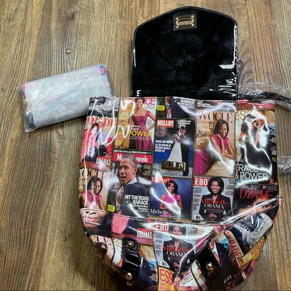 Bags | New Obama Magazine Print Collection Flap Backpack Wallet | Poshmark